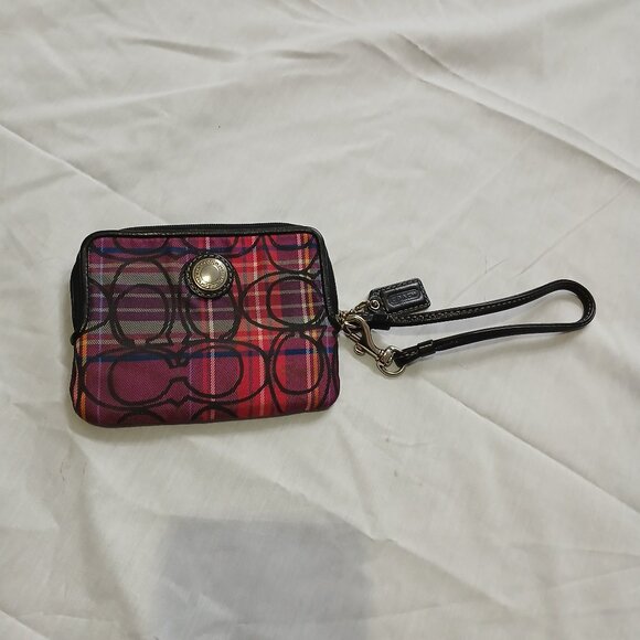 Coach | Bags | Coach Tartan Plaid Purple And Pink Wristlet Wallet ...